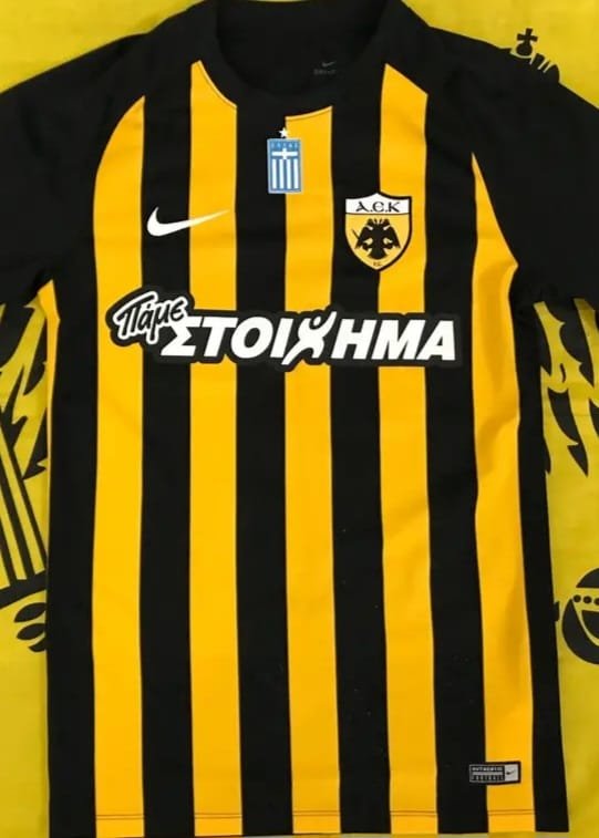 AEK Athens Home football shirt 2017 - 2018. Sponsored by Stoixima