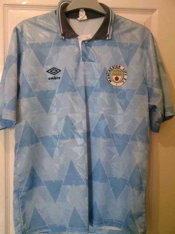 Manchester City Home football shirt 1989 - 1991. Sponsored by no sponsor