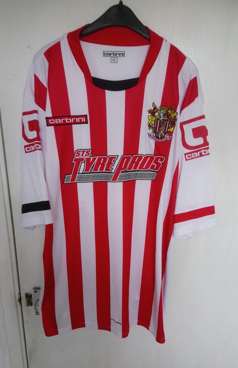 Stevenage FC Home football shirt 2015 - 2016. Sponsored by STS Tyre Pros