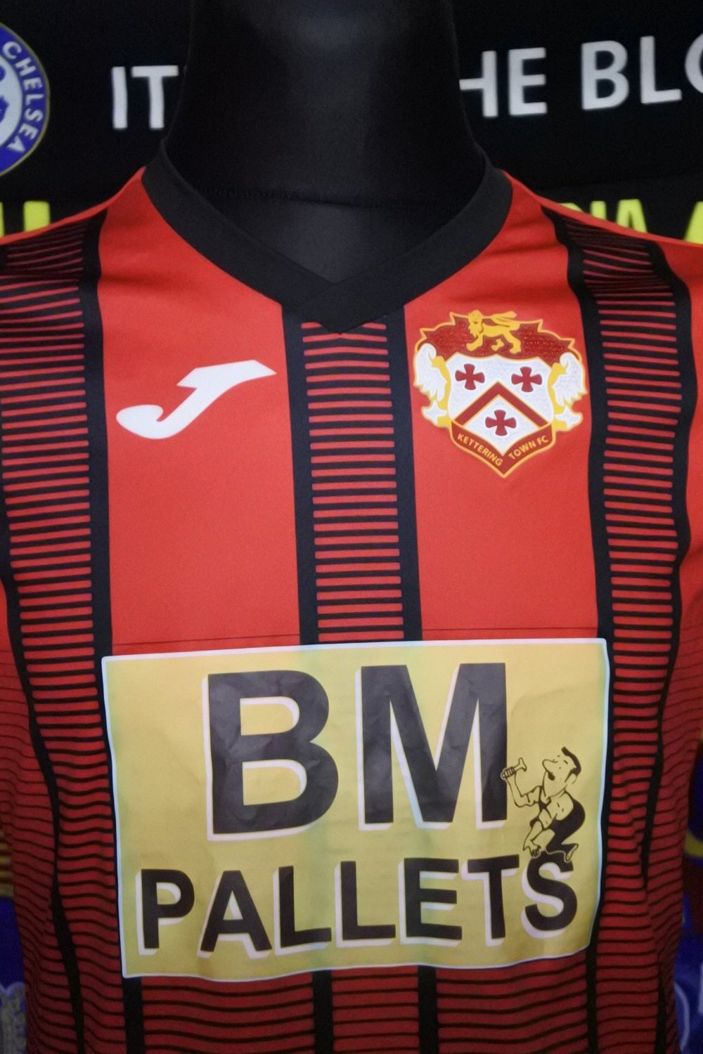 Kettering Town Home football shirt (unknown year). Sponsored by BM Pallets
