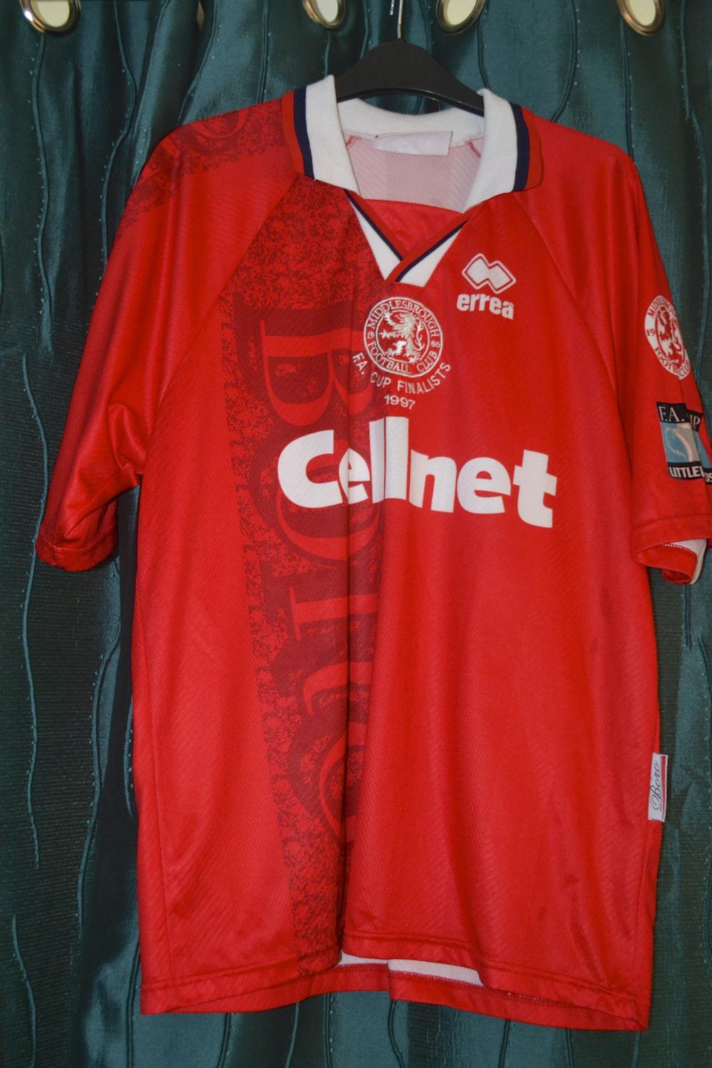 Middlesbrough Home football shirt 1996 - 1997. Sponsored by Cellnet
