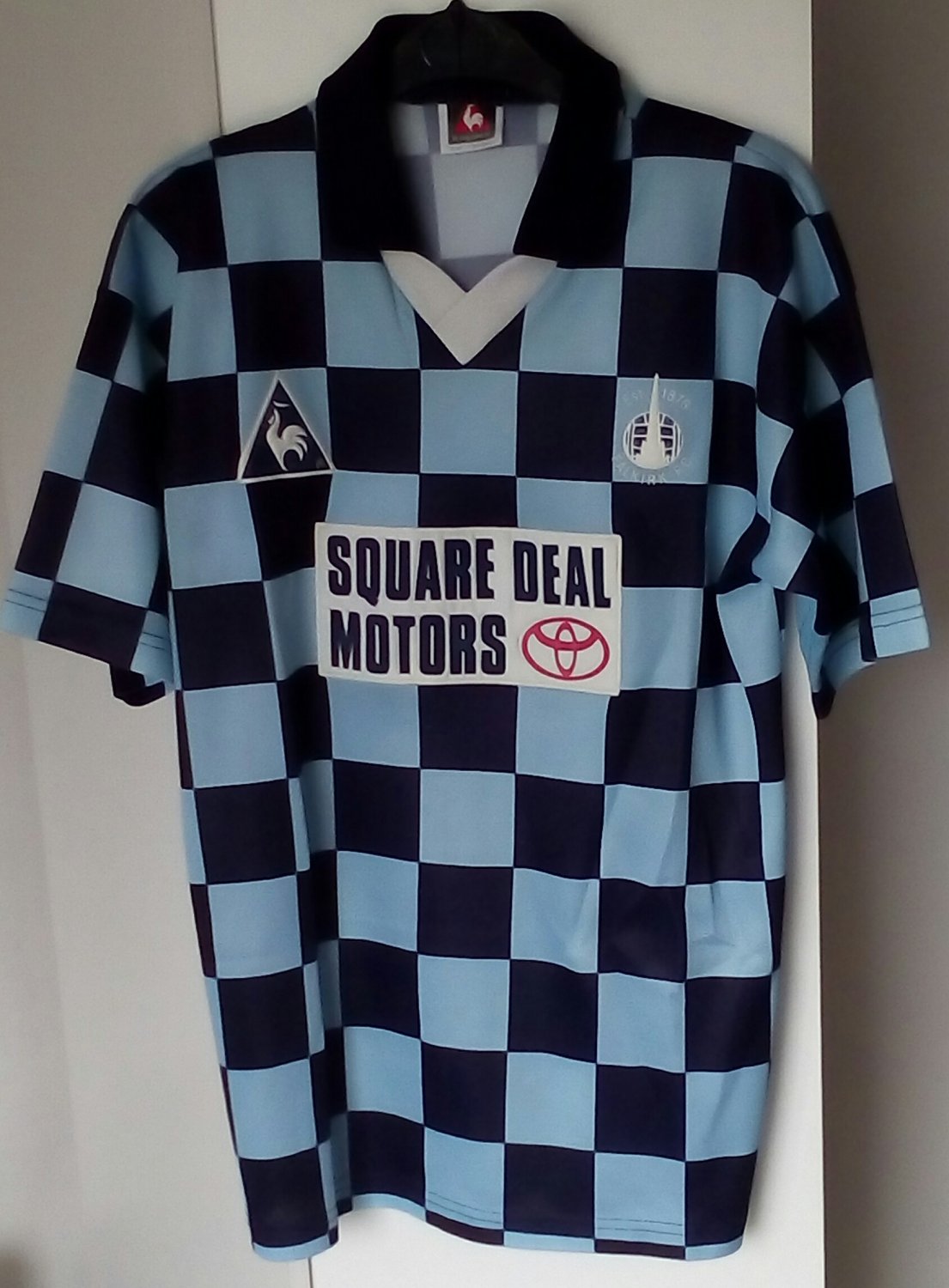 Falkirk Away football shirt 1996 - 1997. Sponsored by Square Deal Motors