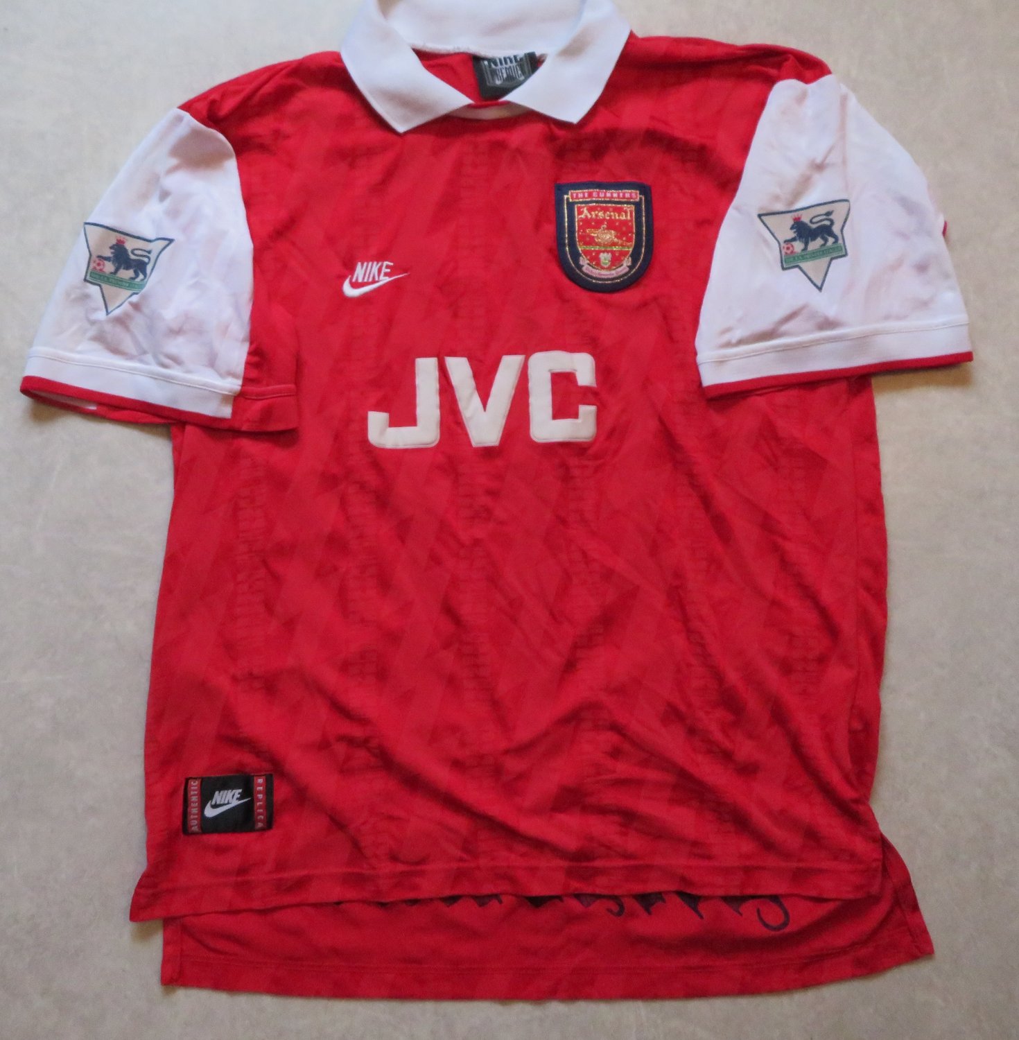 Arsenal Home football shirt 1994. Sponsored by JVC