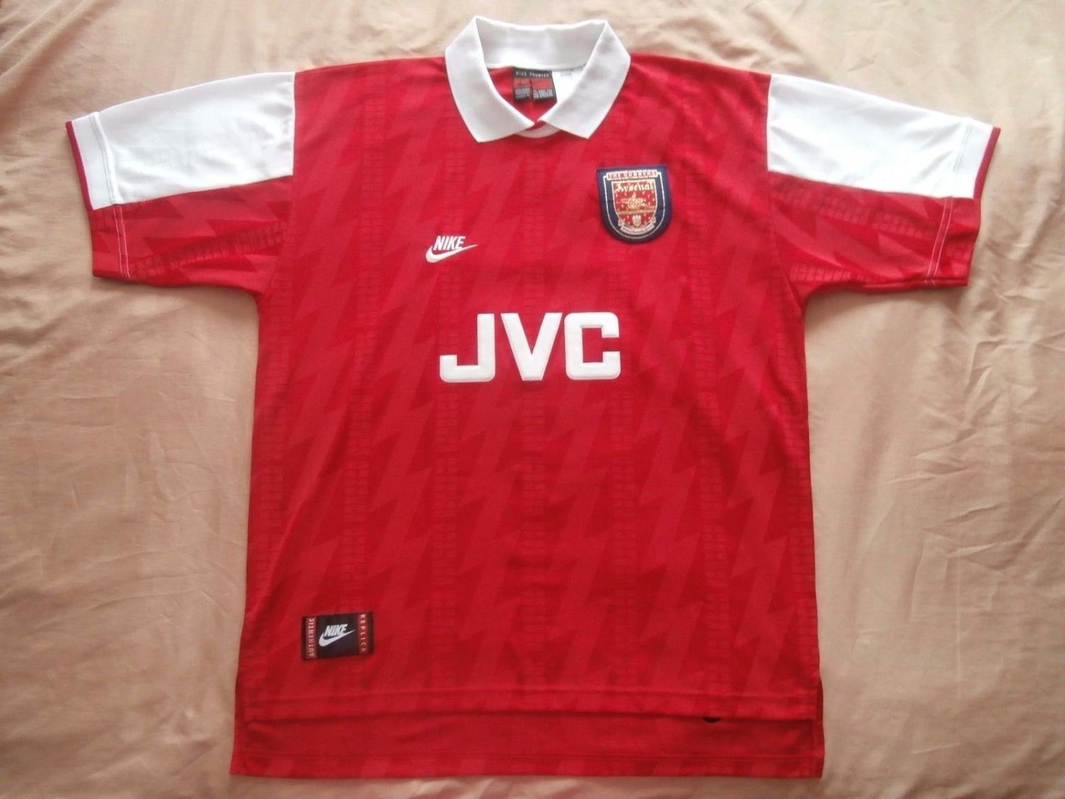 Arsenal Home football shirt 1995 - 1996. Sponsored by JVC