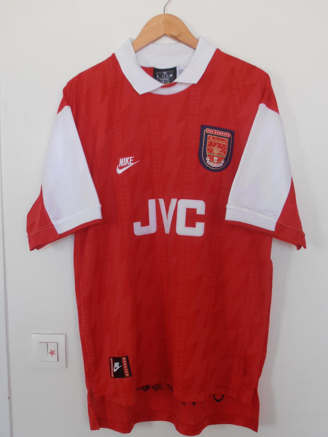 Arsenal Home football shirt 1995 - 1996. Sponsored by JVC