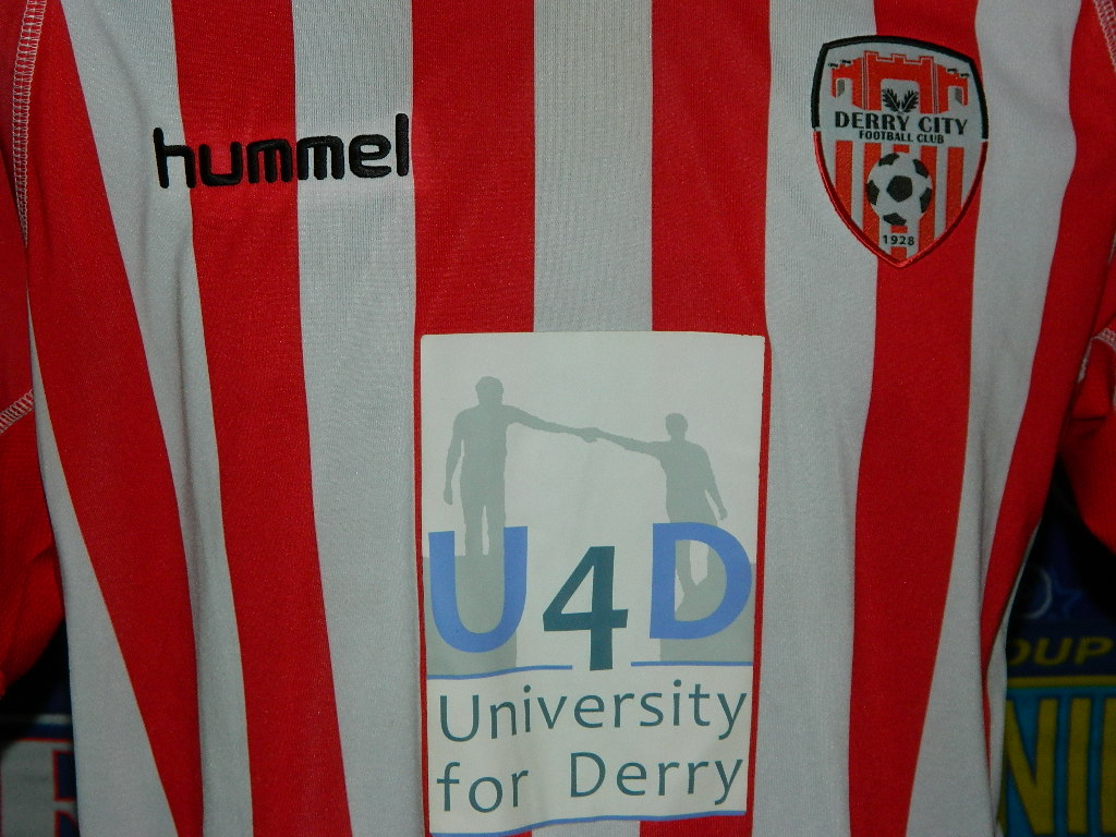 Derry City Home football shirt 2010. Sponsored by University for Derry