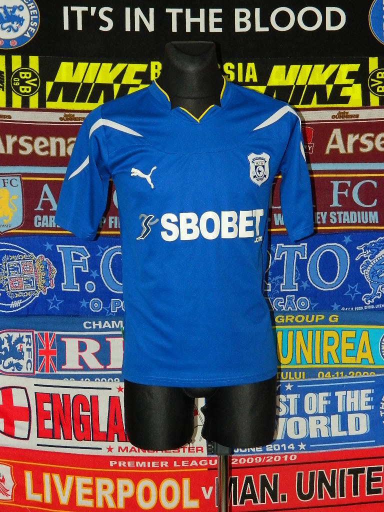 Cardiff City Home football shirt 2010 - 2011. Sponsored by SBOBET
