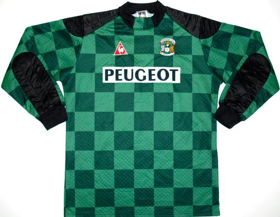 Coventry City Goalkeeper football shirt 1996 - 1997. Sponsored by Peugeot