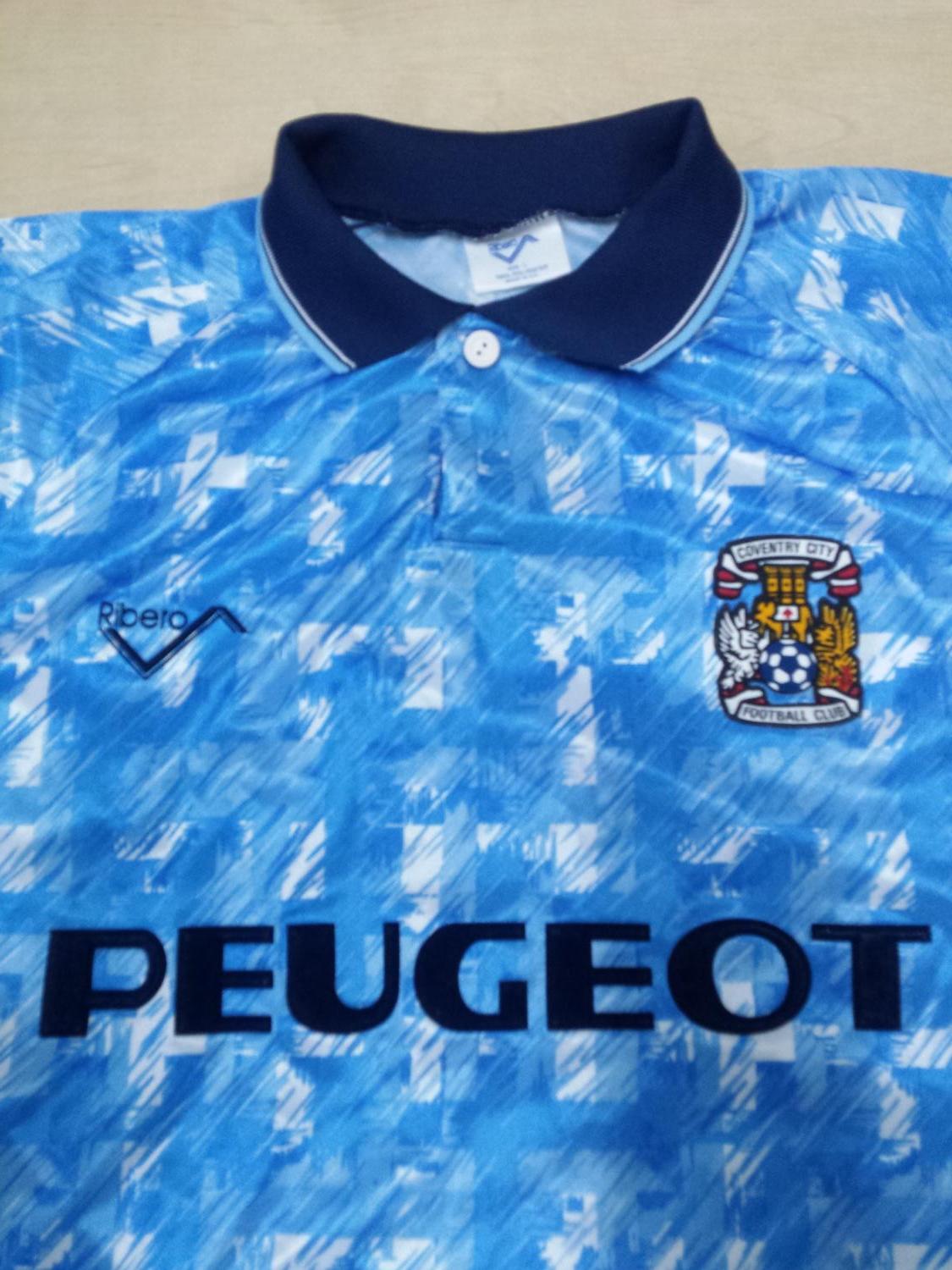 Coventry City Home football shirt 1992 - 1994. Sponsored by Peugeot