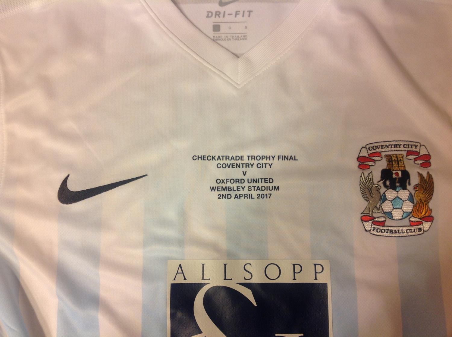 Coventry City Home football shirt 2017. Sponsored by Allsopp & Allsopp