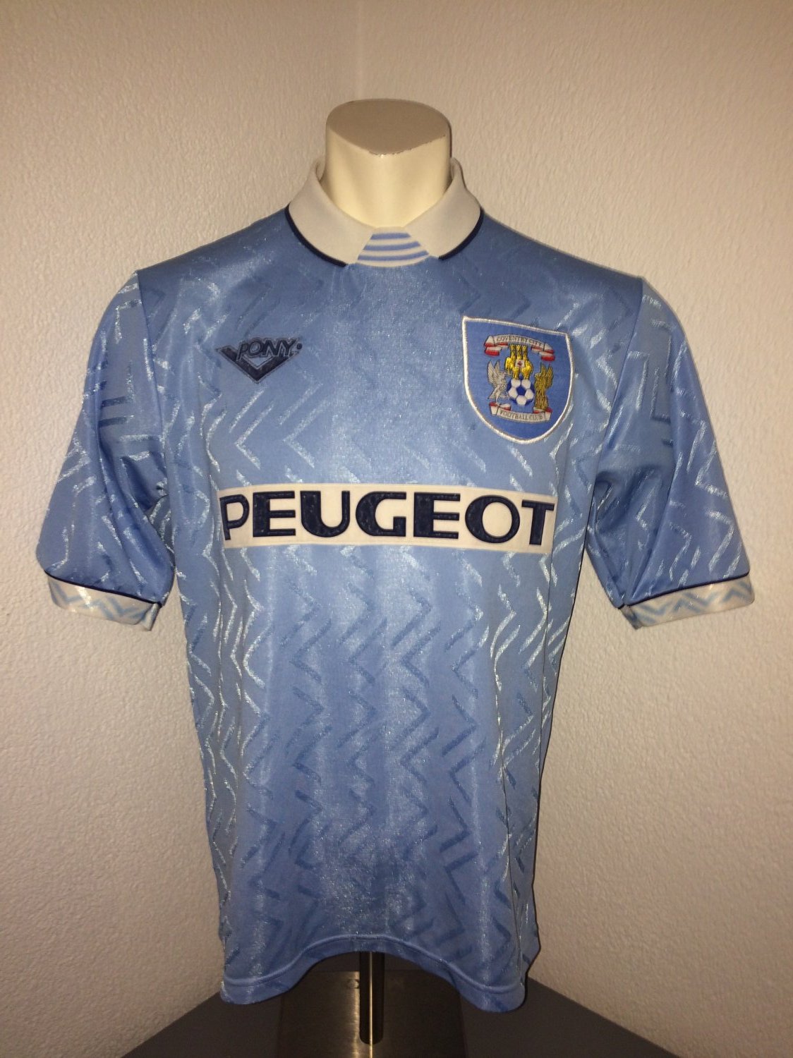 Coventry City Home football shirt 1994 - 1996. Sponsored by Peugeot
