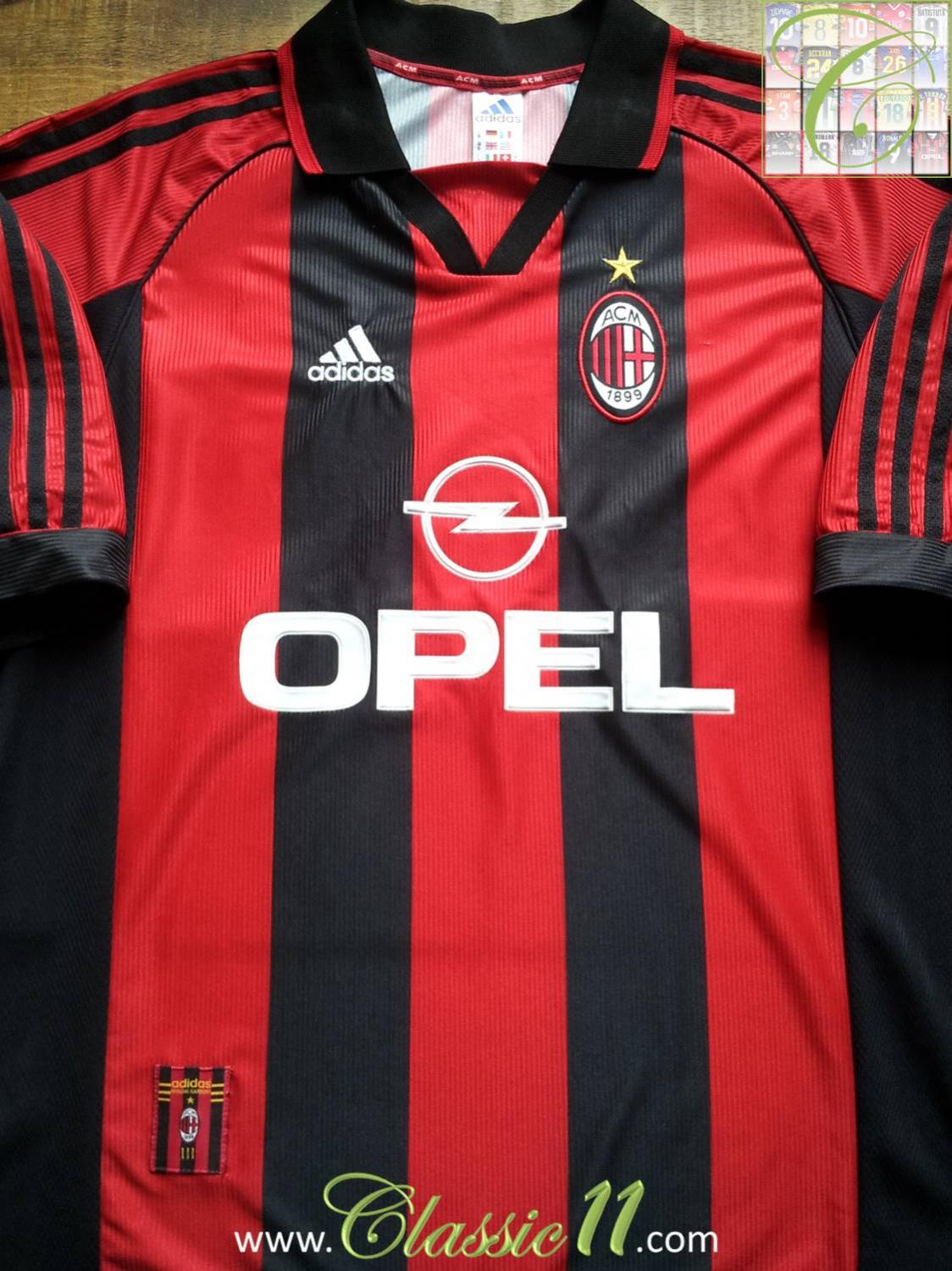 AC Milan Home Camiseta de Fútbol 1998 - 1999. Sponsored by Opel