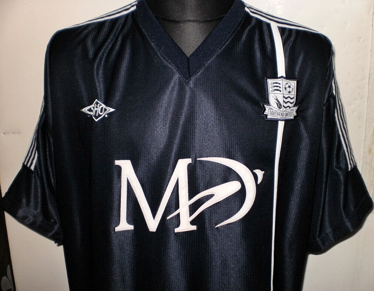 Southend United Home football shirt 2002 - 2003. Sponsored by MD