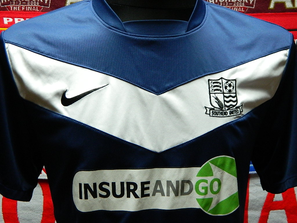 Southend United Home football shirt 2011 - 2012. Sponsored by Insure and Go