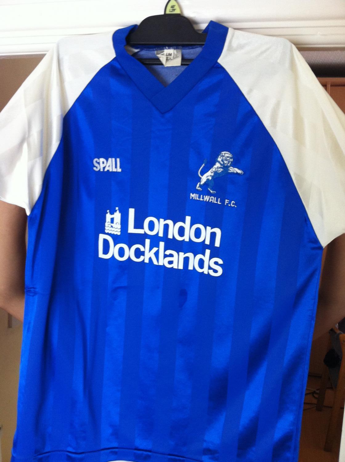 Millwall Home football shirt 1986 - 1987. Sponsored by London Docklands