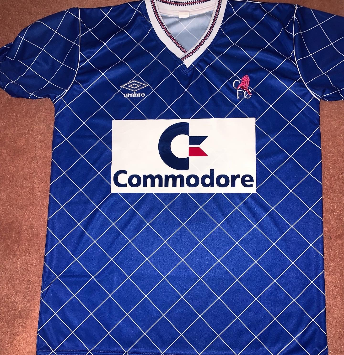 Chelsea Home Camiseta de Fútbol 1987 - 1989. Sponsored by Commodore