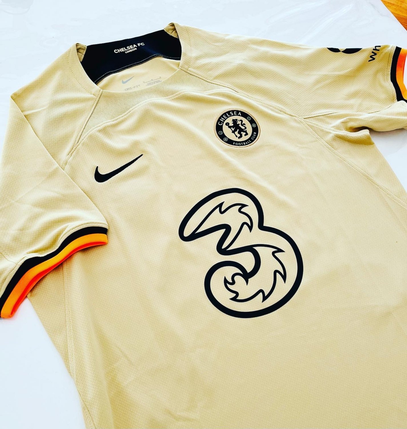 Chelsea Third football shirt 2022 - 2023. Sponsored by Three