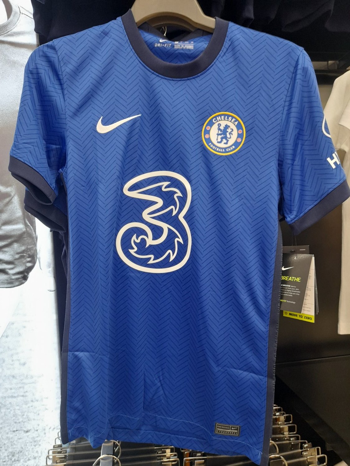 Chelsea Home football shirt 2020 - 2021. Sponsored by Three