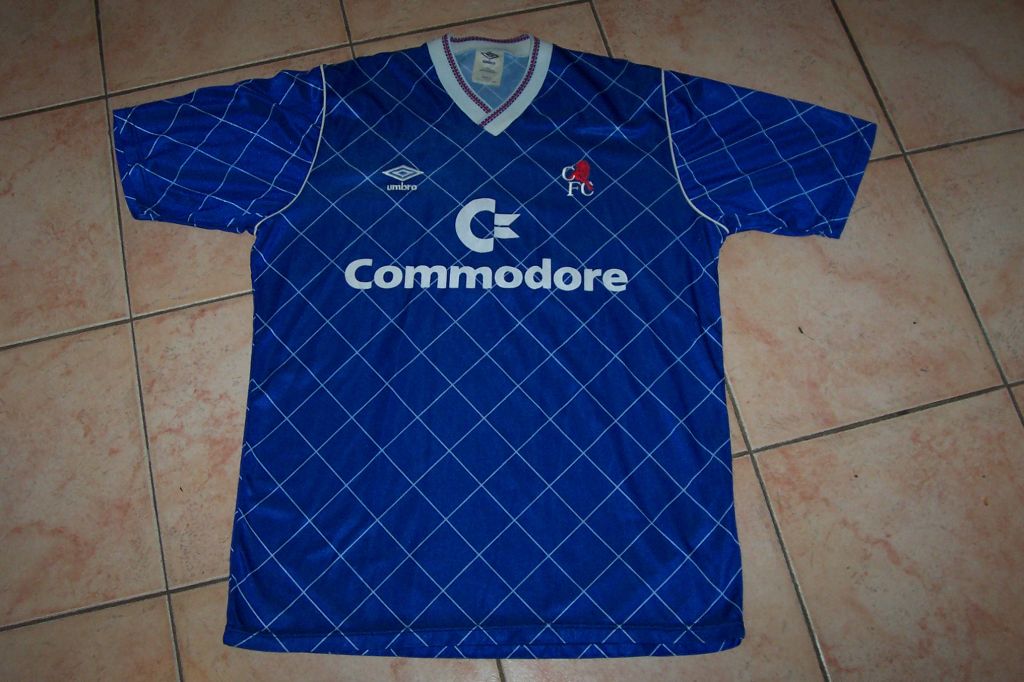 Chelsea Home Camiseta de Fútbol 1987 - 1989. Sponsored by Commodore