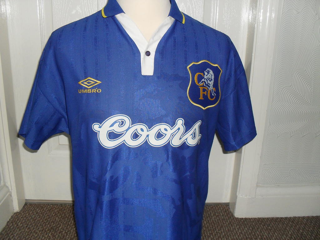 Chelsea Home football shirt 1995 - 1997. Sponsored by Coors
