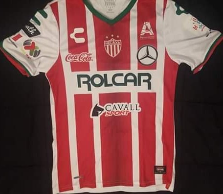 Necaxa Home football shirt 2018. Sponsored by Rolcar