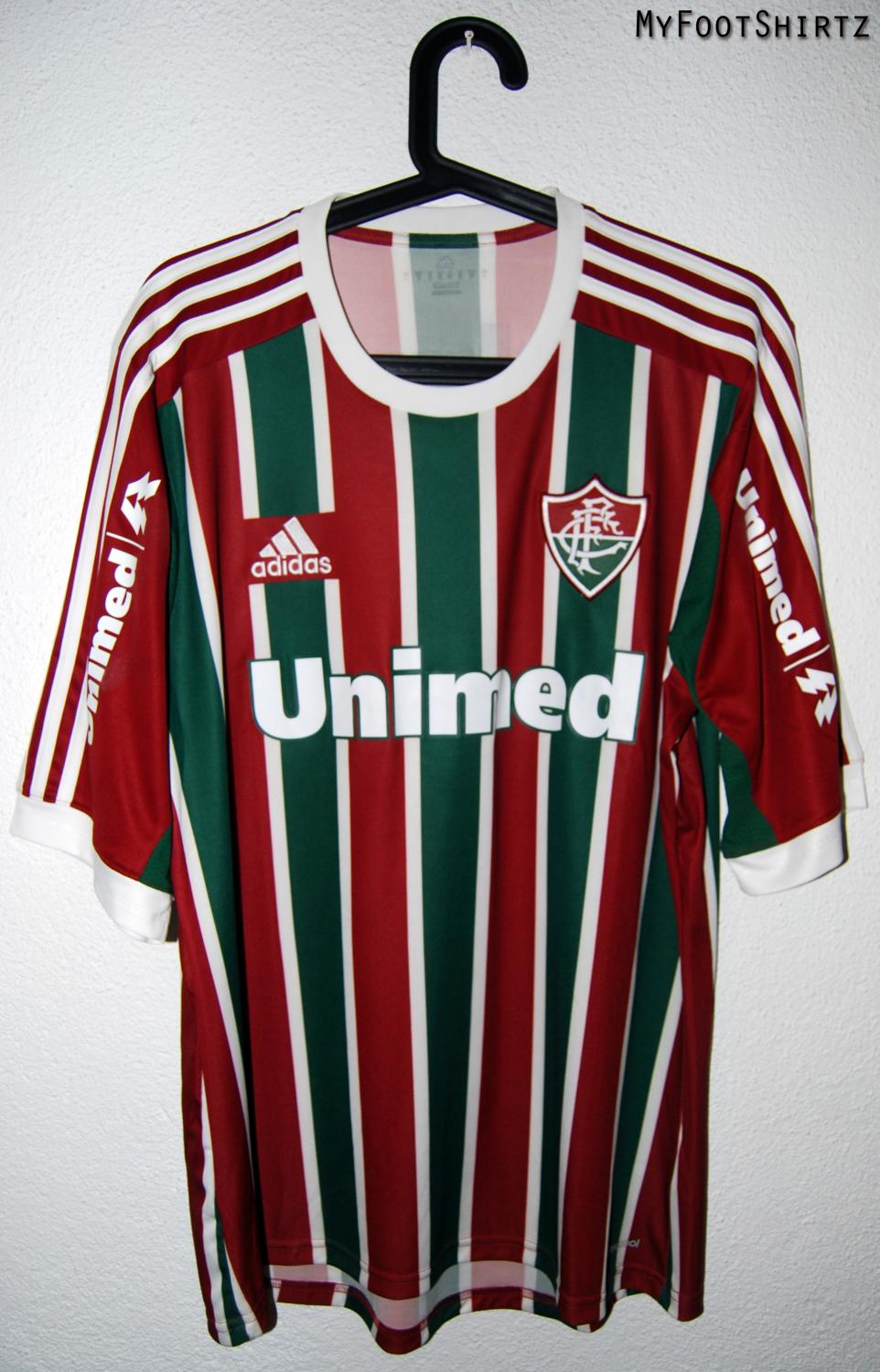Fluminense Home football shirt 2014 - 2015. Sponsored by Unimed