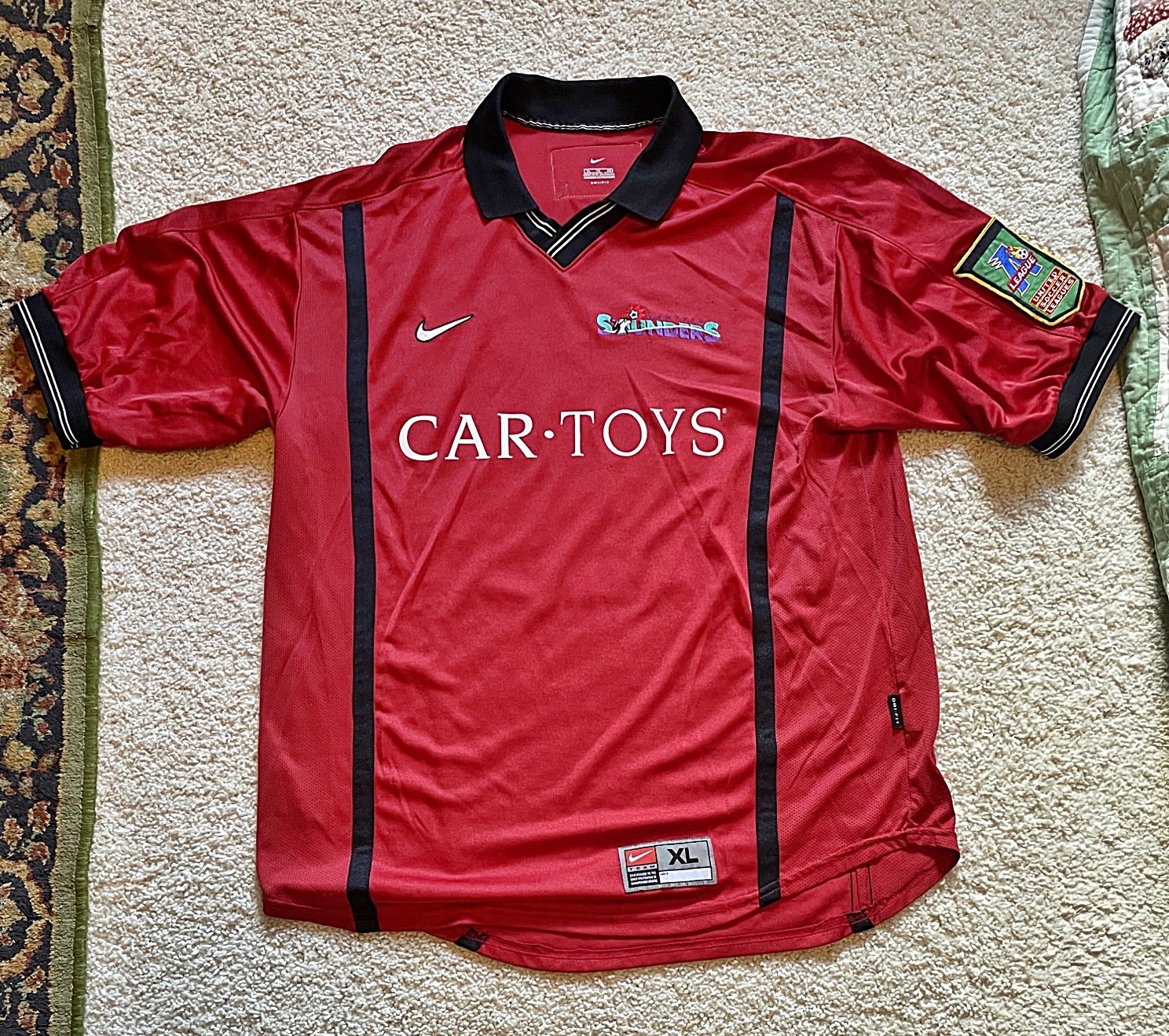 Seattle Sounders Home football shirt 2002. Sponsored by Car Toys